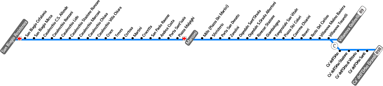 Linea 89: Cà dell' Orbo - Villanova - Ospedale S. Orsola - Bologna ...